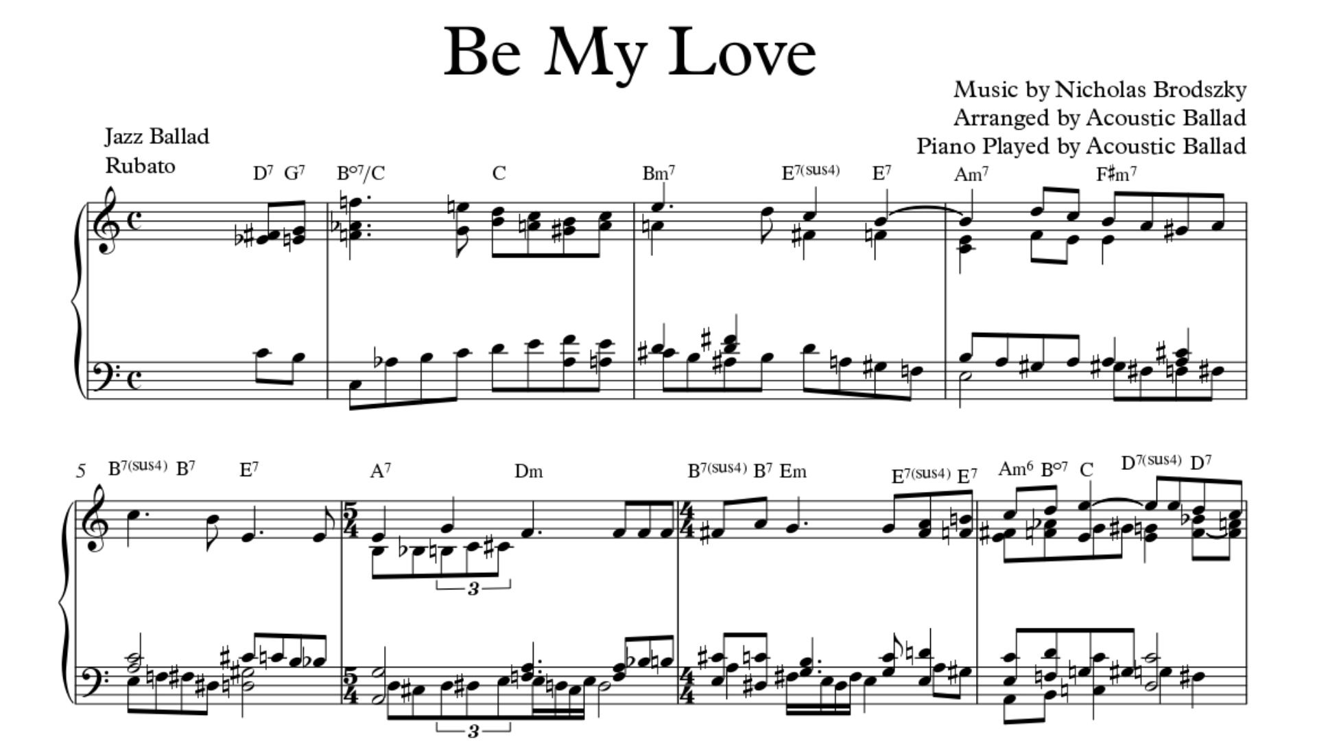 재즈 피아노 . 'Be My Love' . 악보 재즈 발라드 | 솔로 피아노 | Acoustic Ballad | 중고악기 뮬